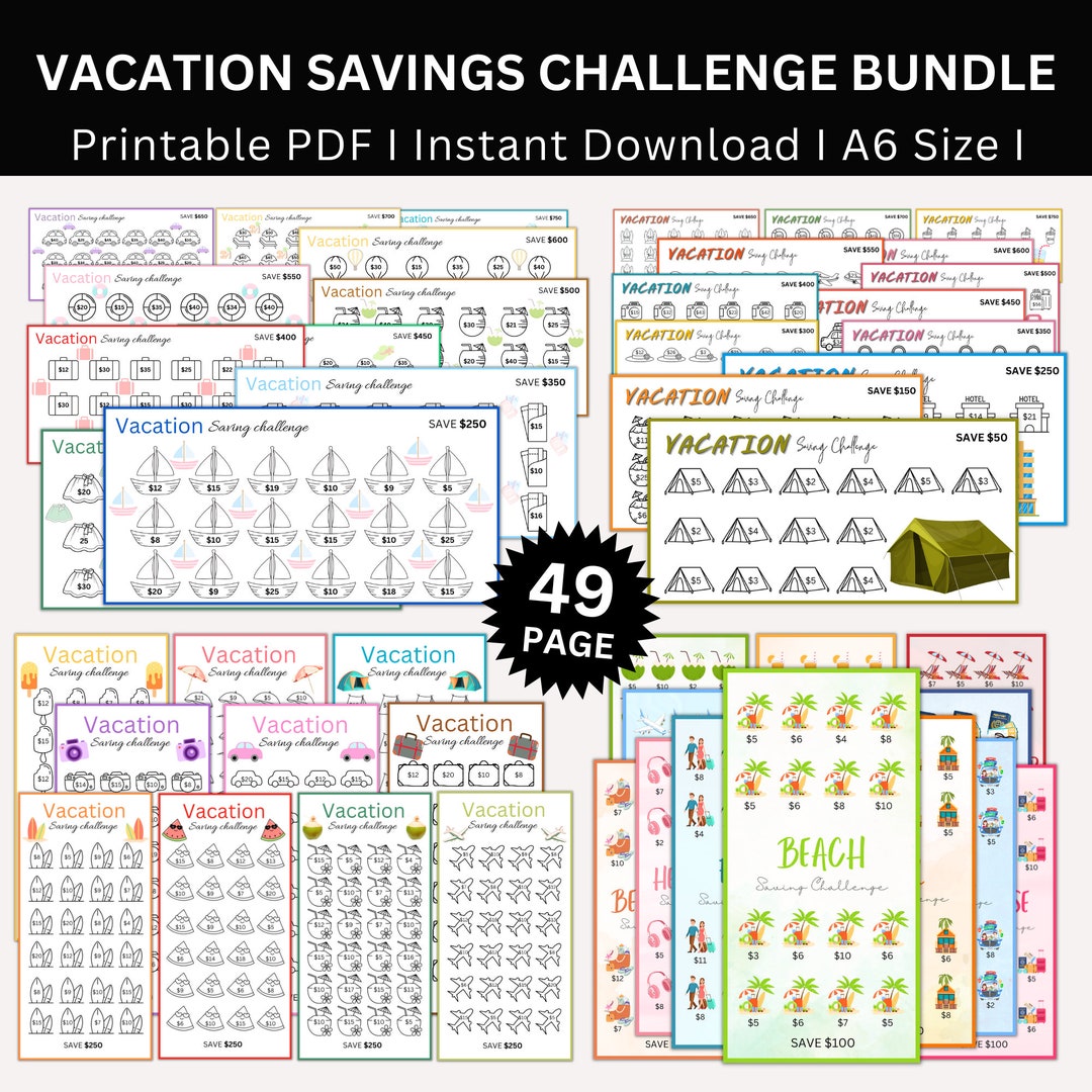 Vacation Savings Challenge Printable Bundles, Family Vacation Saving ...