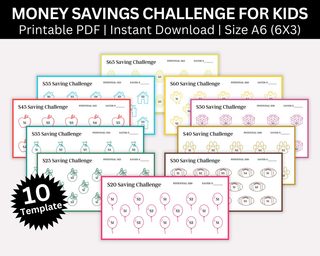 Money Savings Challenge Tracker Printable for Kids, A6 Kids Mini Saving ...