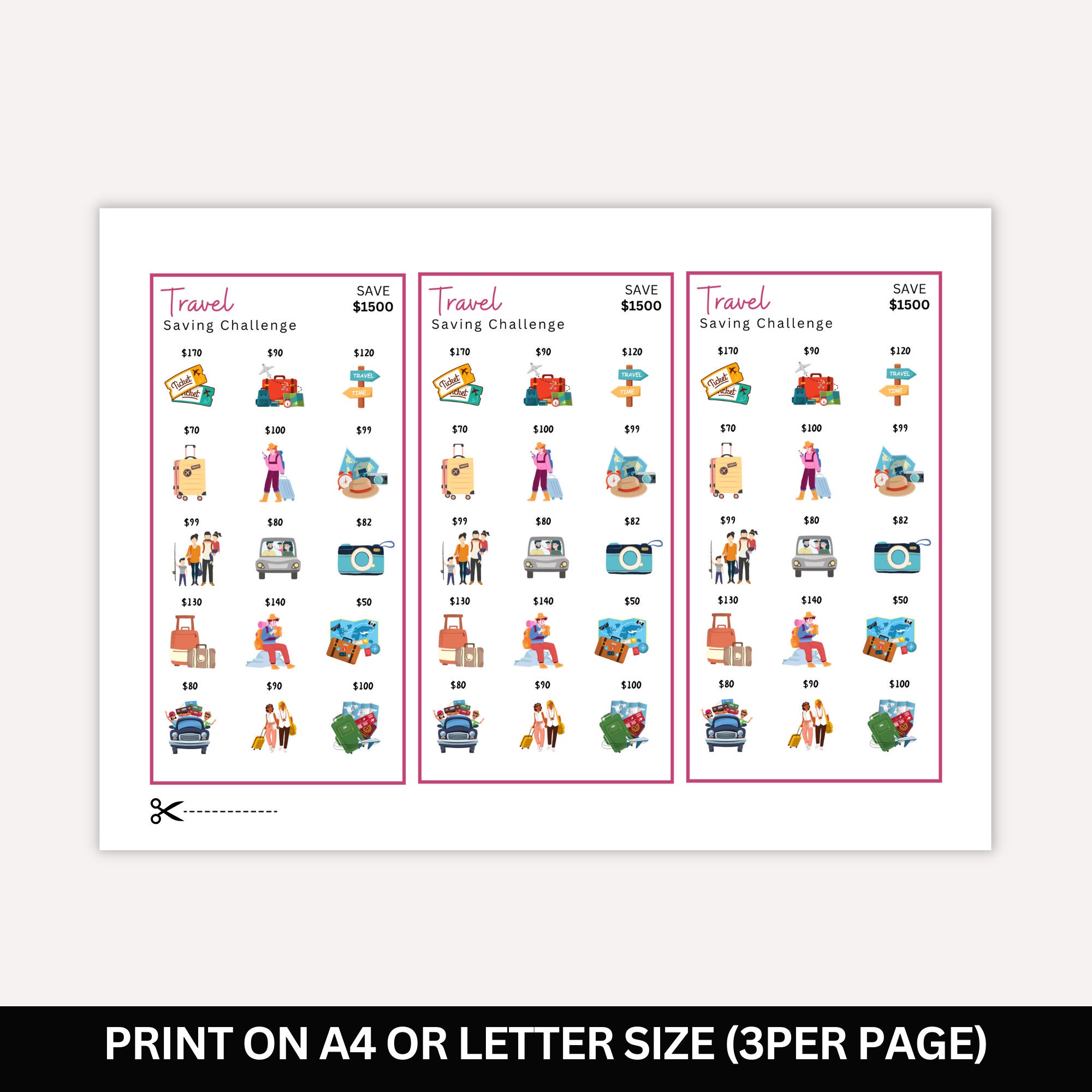 Travel Savings Challenge Printable, Vacation Savings Challenge, Money ...