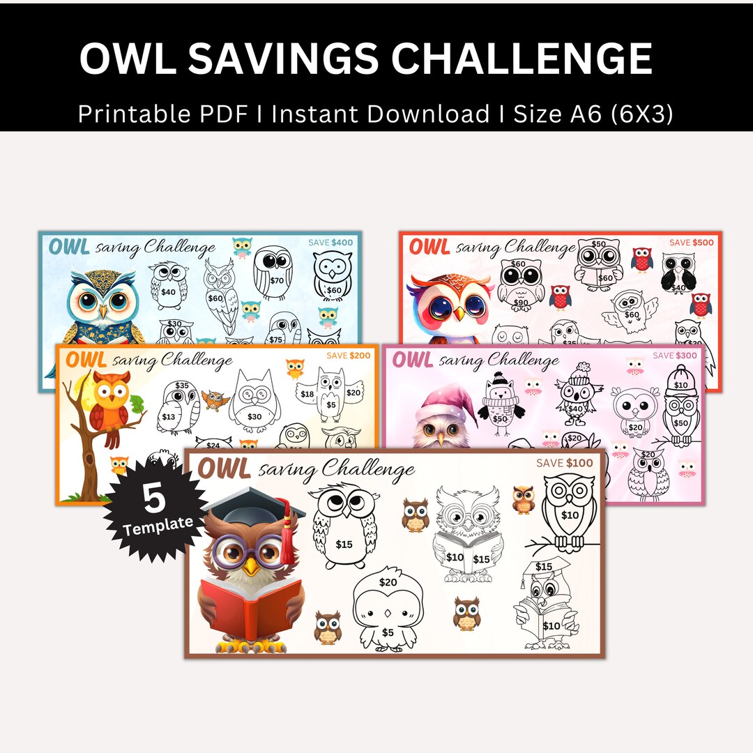 Owl Mini Savings Challenge Printable, Money Saving Tracker Bundle, A6 ...