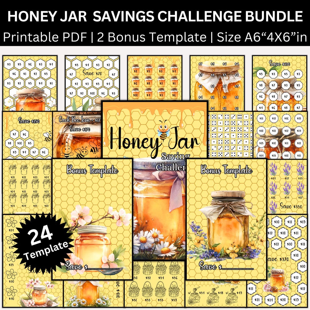 Honey Jar Savings Challenge Bundle, Mini A6 Low Income Honey Jar Saving ...