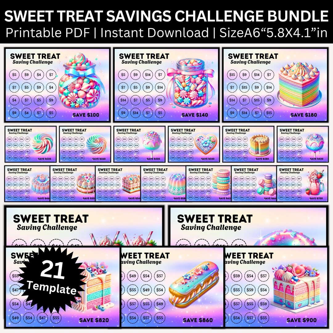 Sweet Treat Savings Challenge Bundle, A6 Saving Tracker PDF, Candy ...