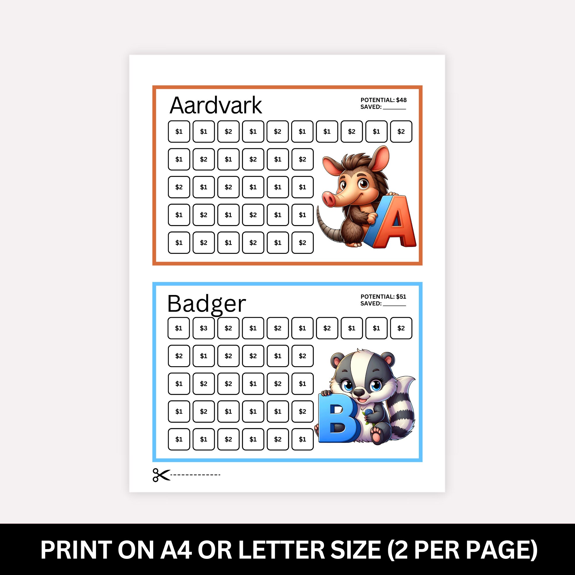 Alphabet Low Income Savings Challenge Printable, Alphabet Saving ...