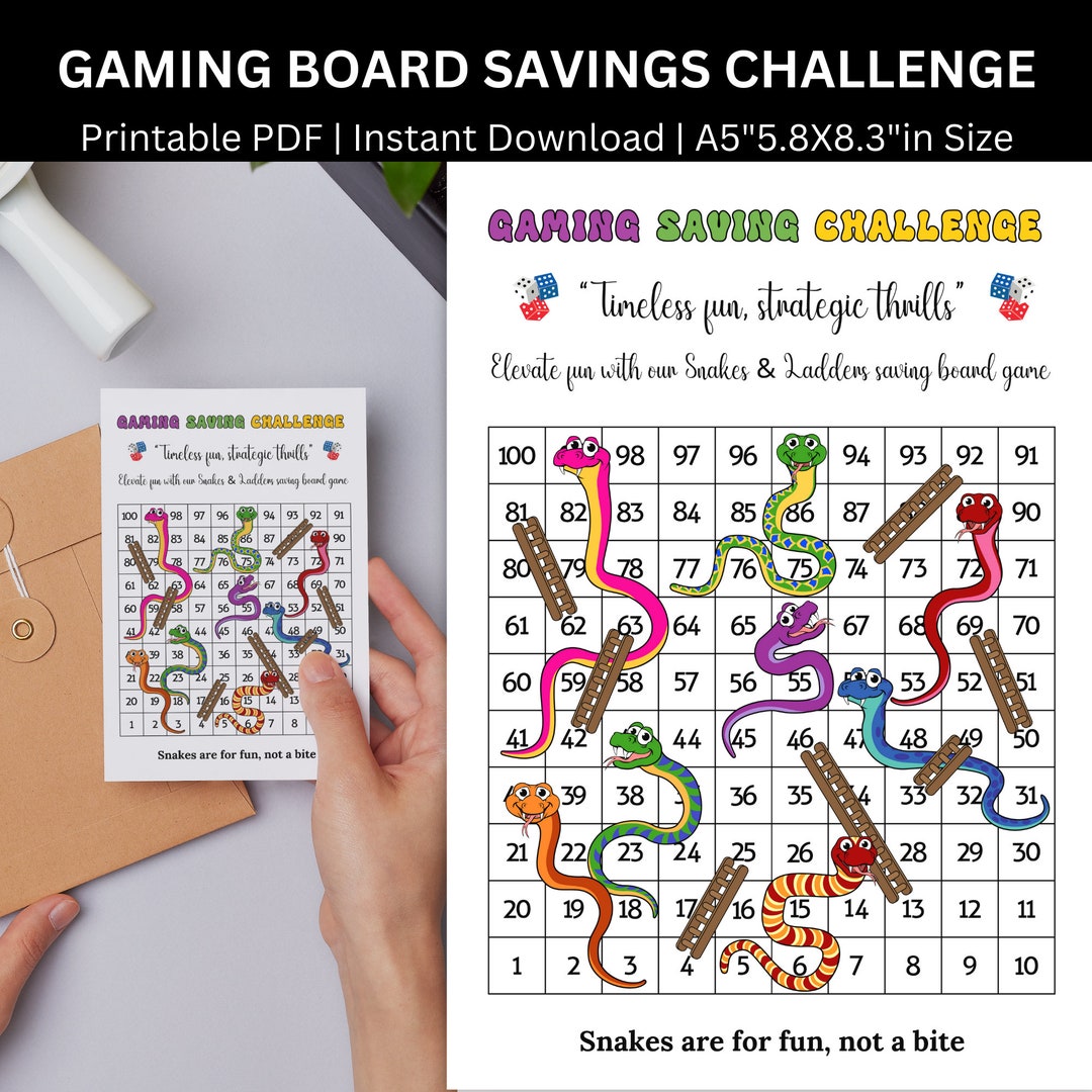 Snakes Game Board Savings Challenge Printable, A5 Saving Challenges ...