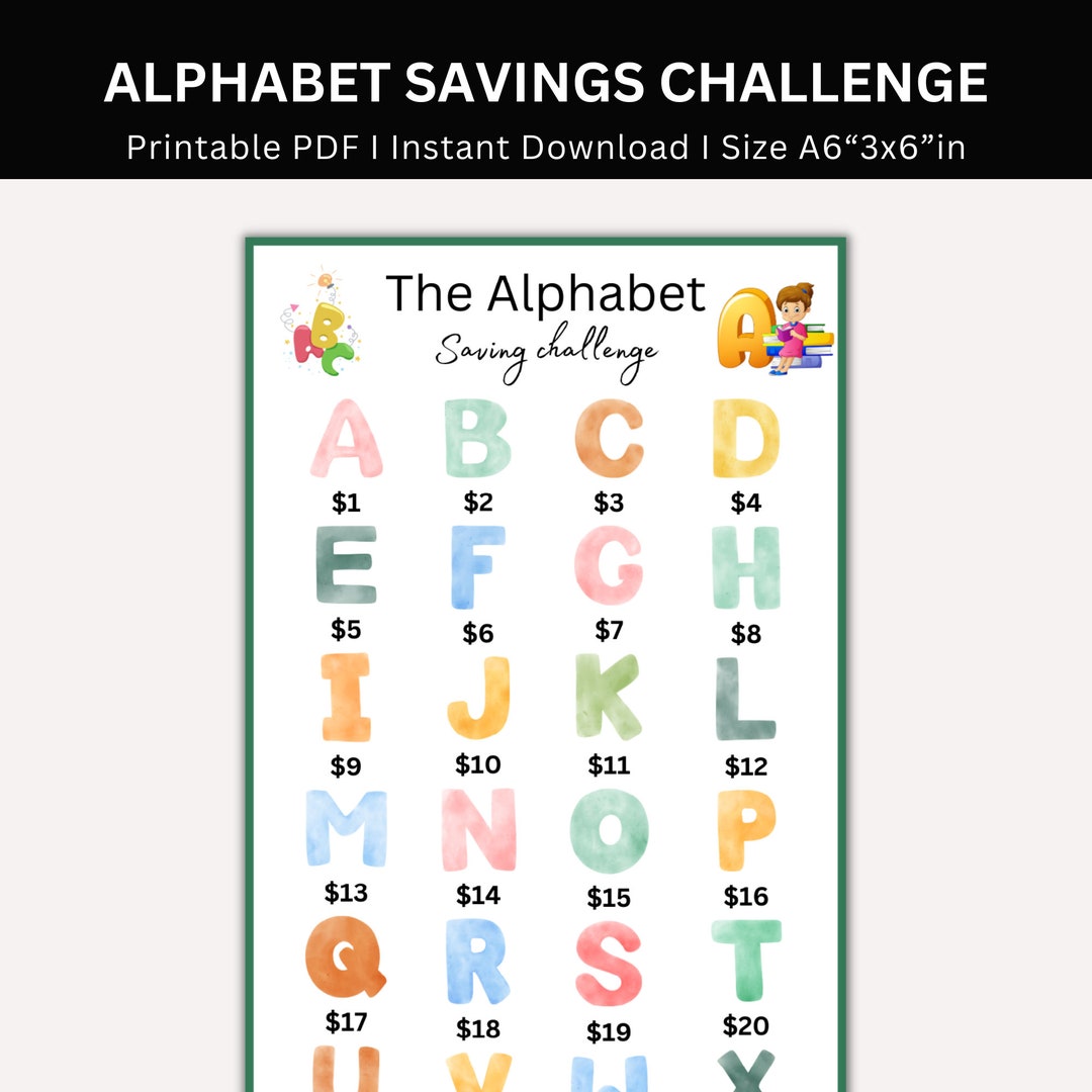Alphabet Saving Challenge for Kids, A6 Mini Money Savings Challenge ...