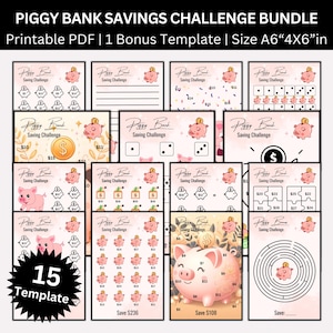 Piggy Bank Savings Challenge Printable Bundle, A6 Low Income Piggy ...