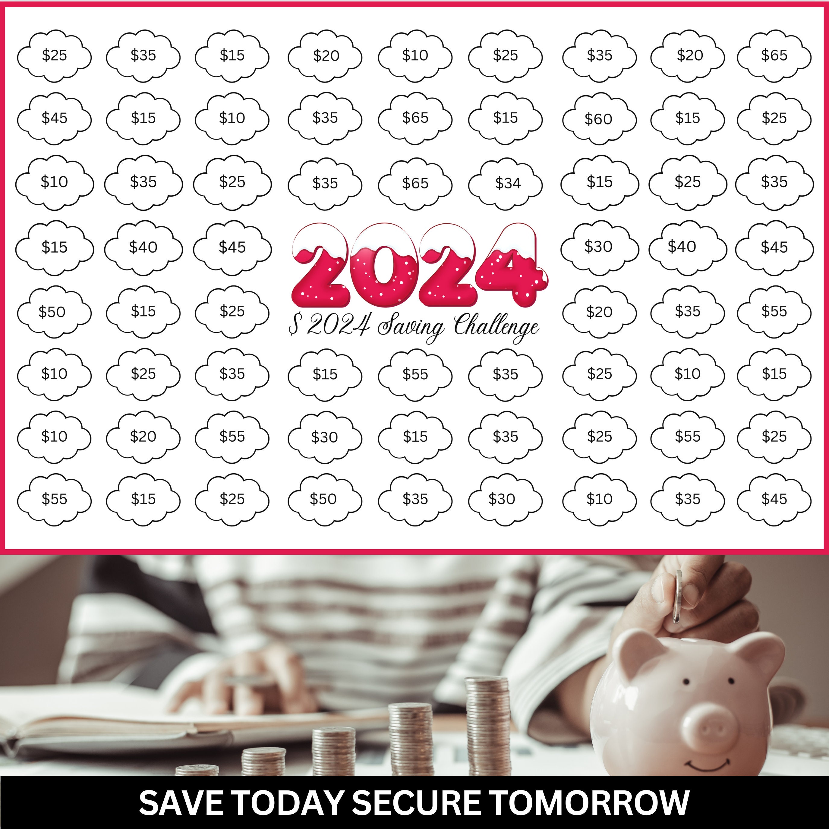 2024 Saving Challenge Printable, Save 2024 in 2024, 2024 Money Saving ...