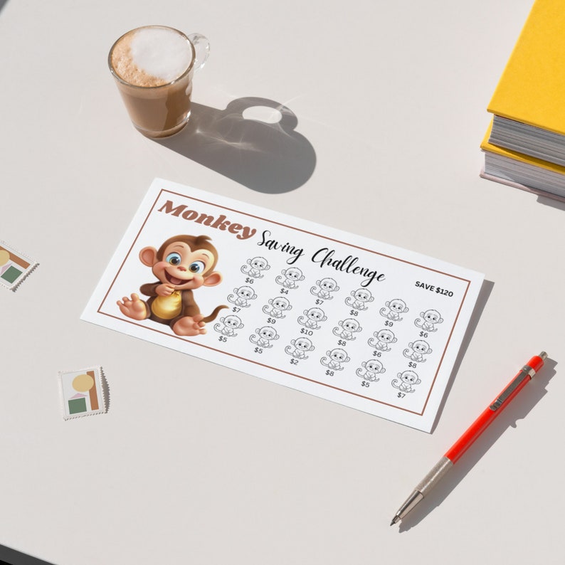 Monkey Saving Challenge Printable, Mini A6 Monkey Animal Savings ...