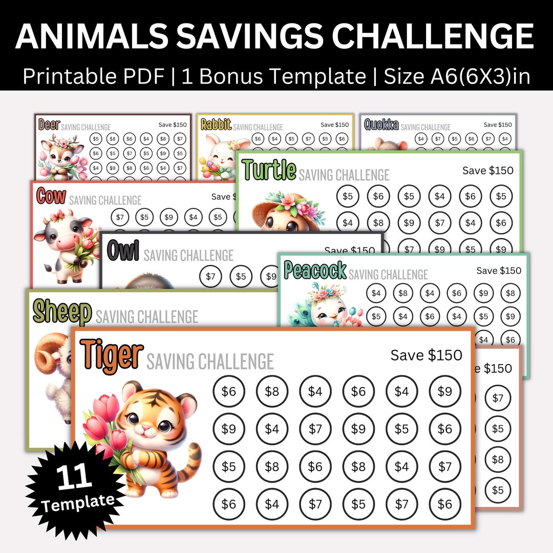 Mini Animal Savings Challenge Printable, A6 Mini Animal Saving ...
