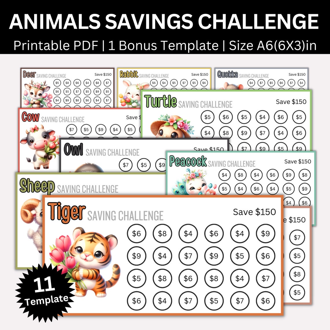 Mini Animal Savings Challenge Printable, A6 Mini Animal Saving ...