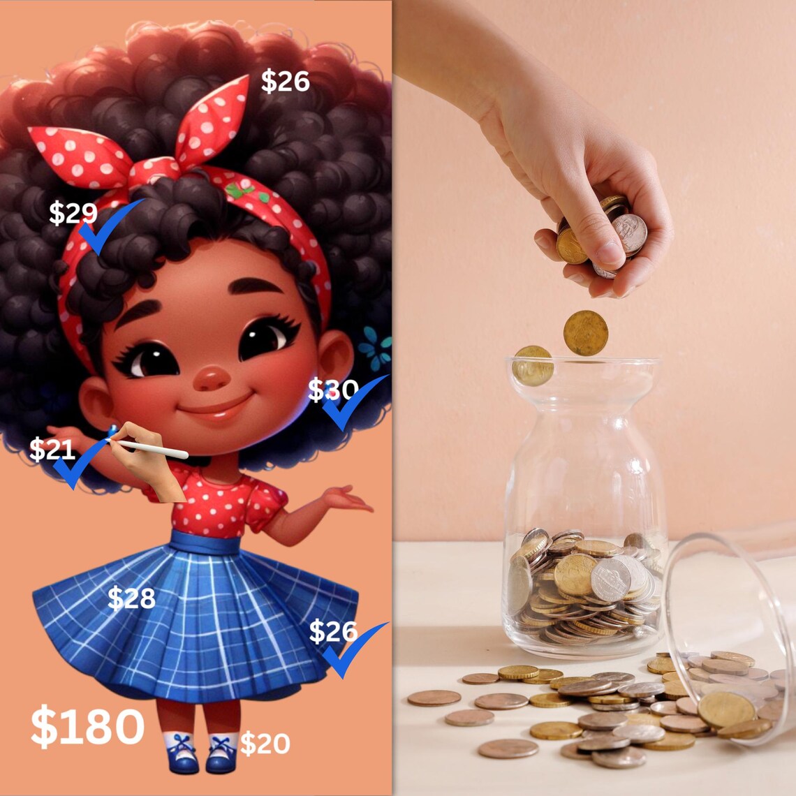 Cute Doll Savings Challenge Printable, Mini A6 Low-income Cute Girl ...