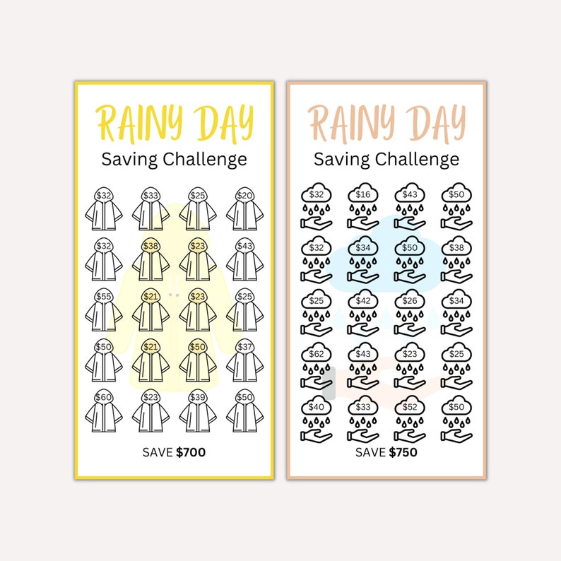 Rainy Day Savings Challenge Printable Bundle, Rain Day Funds Mini A6 ...