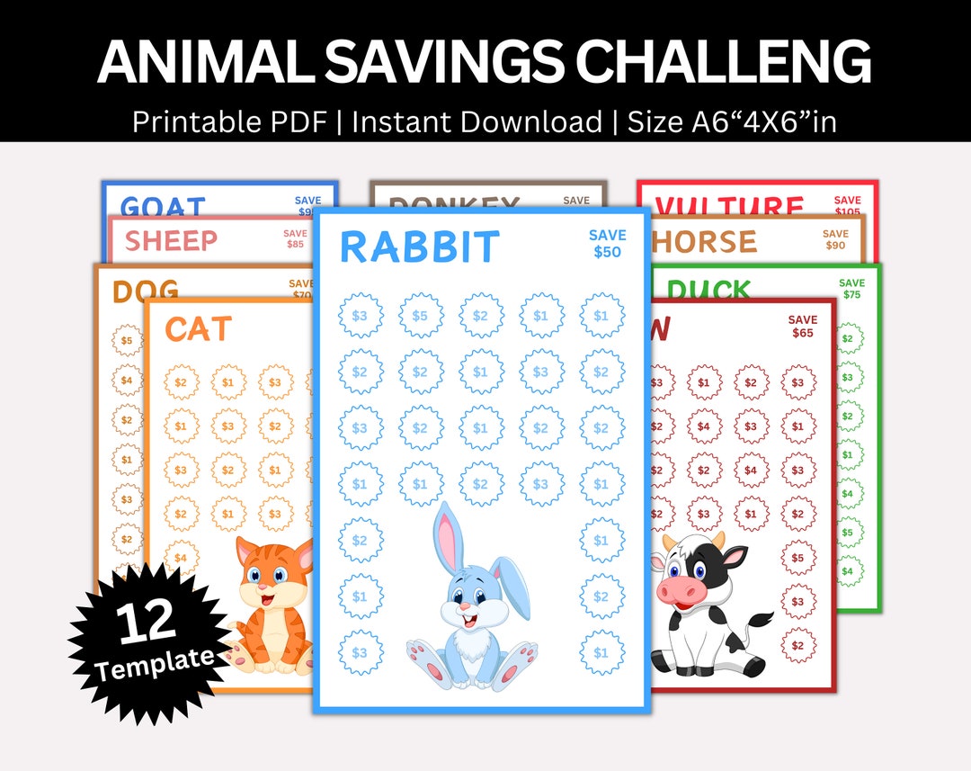 Animal Savings Challenge Printable, A6 Mini Animal Saving Challenge ...