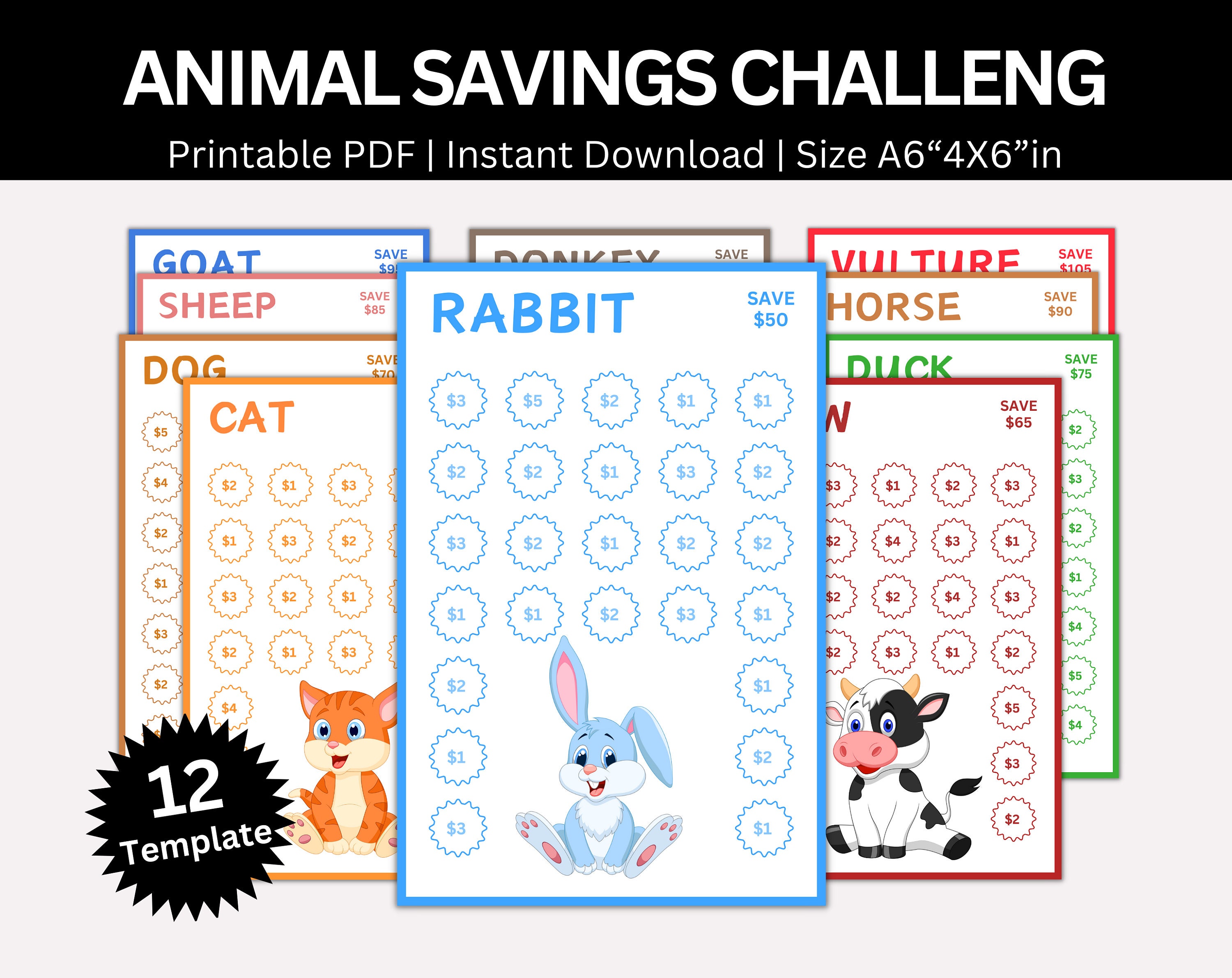 Animal Savings Challenge Printable, A6 Mini Animal Saving Challenge ...
