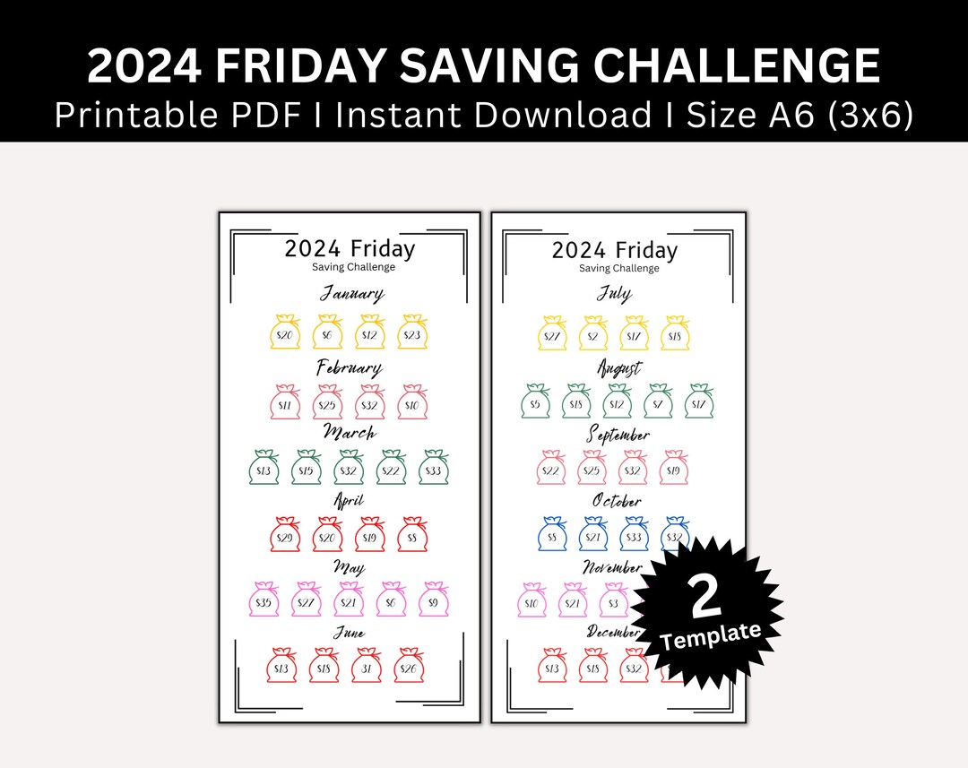 2024 Friday Saving Challenge Printable Every Friday Savings - Etsy Portugal