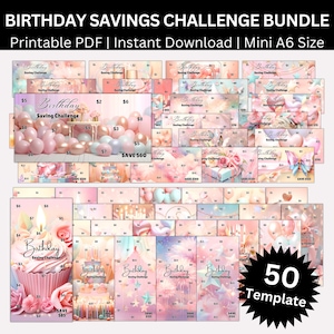 A6 Birthday Savings Challenge Printable Bundle, Mini Happy Birthday ...