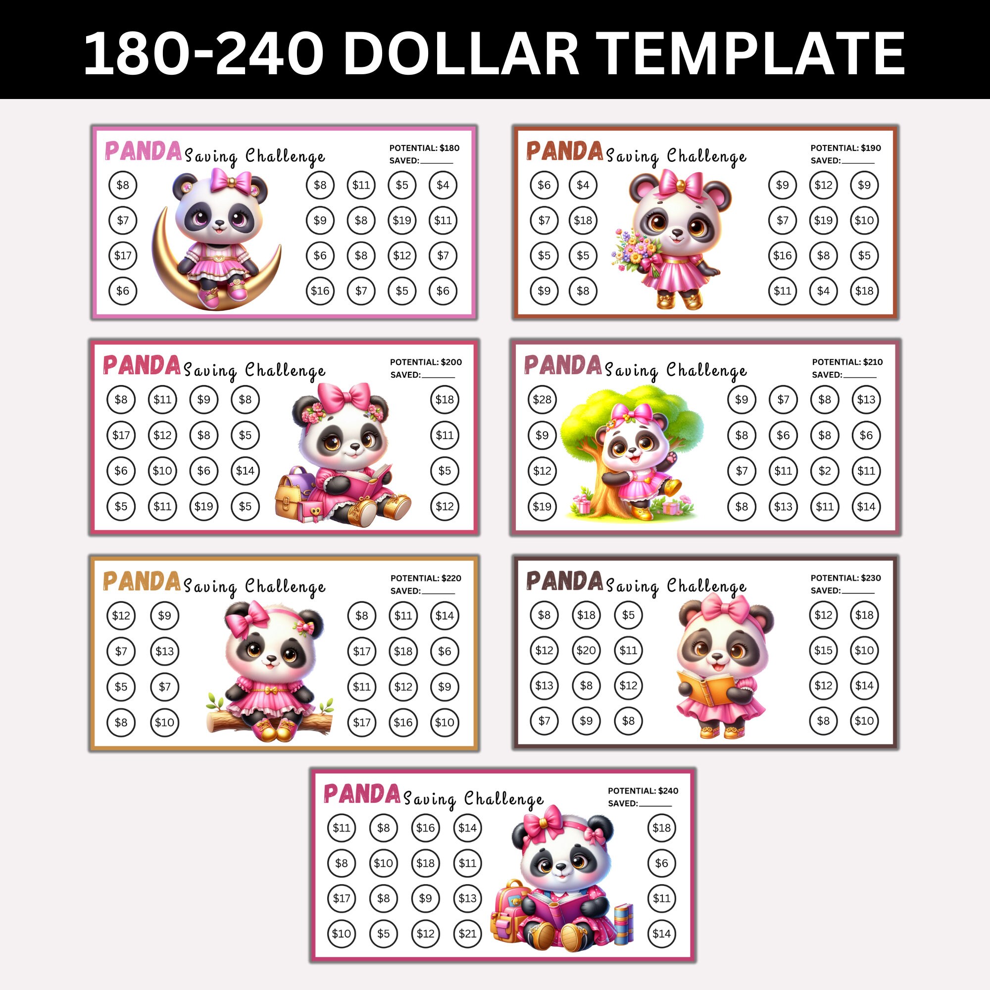 Mini Panda Savings Challenge Printable, Panda Saving Challenges Tracker ...
