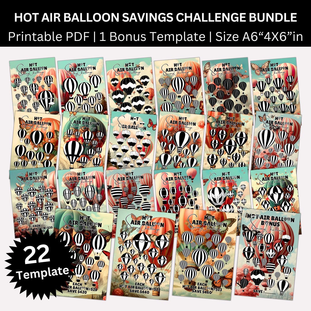 Hot Air Balloon Savings Challenge Printable Bundle, A6 Low Income ...