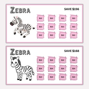 Zebra Savings Challenge Printable Bundle, Mini A6 Animal Saving ...