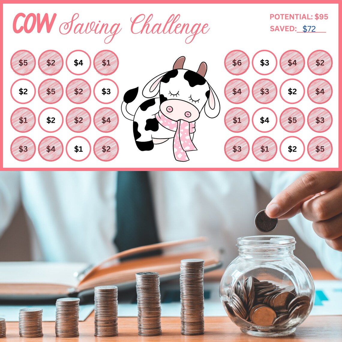 Mini Cow Savings Challenge, Money Saving Challenge, Savings Tracker ...
