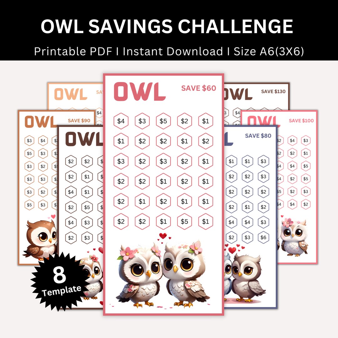 Mini Owl Savings Challenge Printable, A6 Mini Owl Saving Challenge ...