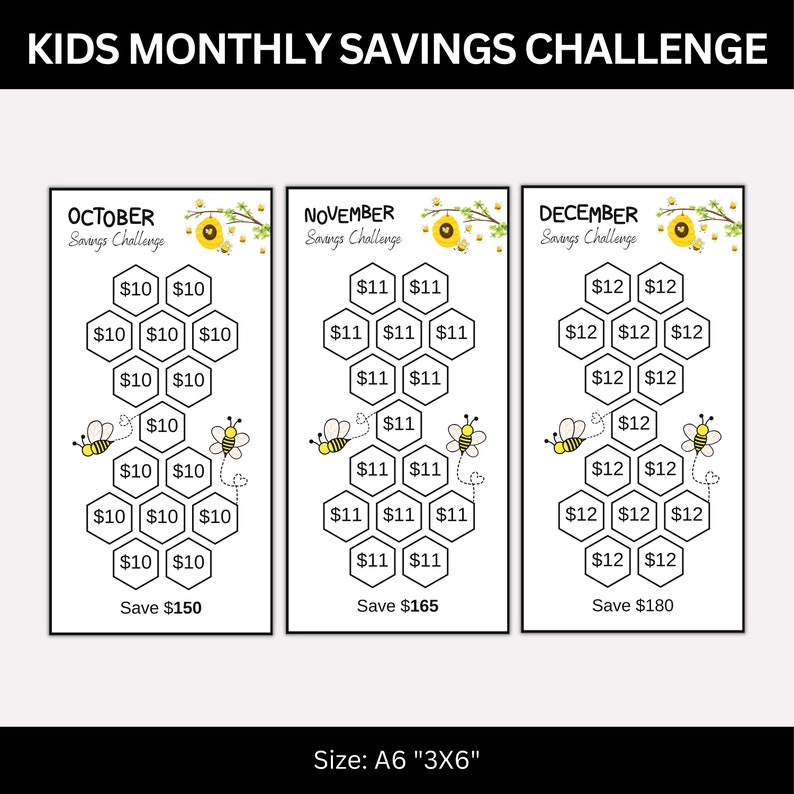Monthly Kids Savings Challenge Printable, A6 Kids Mini Saving ...