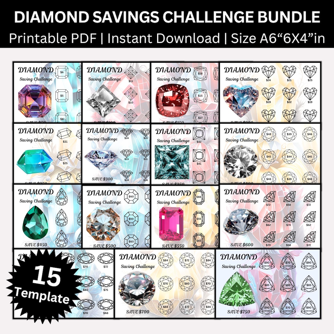 A6 Diamond Savings Challenge Printable Bundle, Diamond Low Income ...