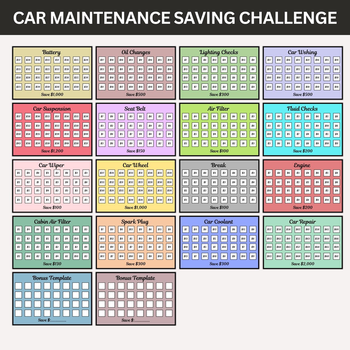 Ultimate Car Savings Challenge Printable, Sport & Vintage Car Saving ...