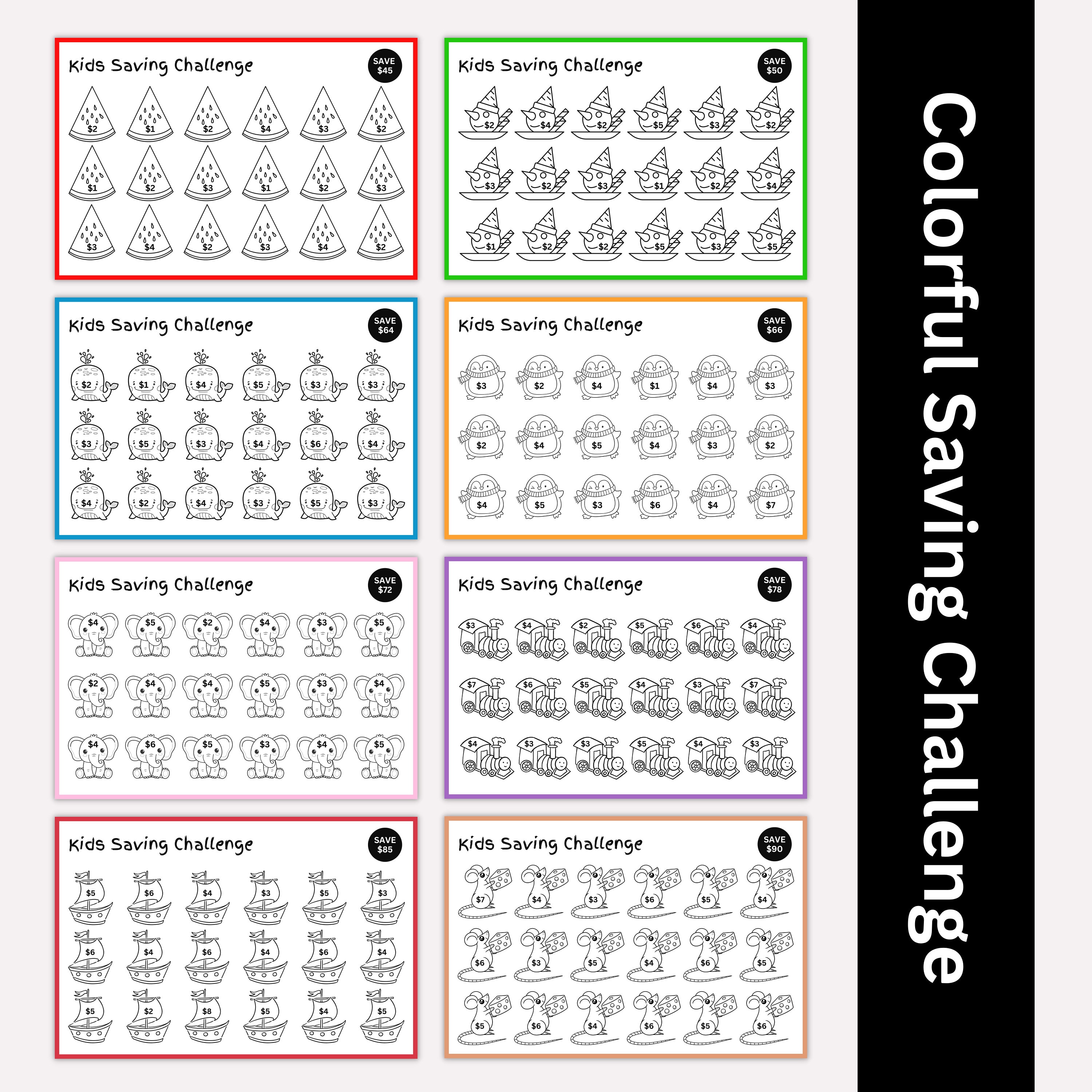 Kids Savings Challenge Printable, Mini A6 Kids Coloring Book for Saving ...