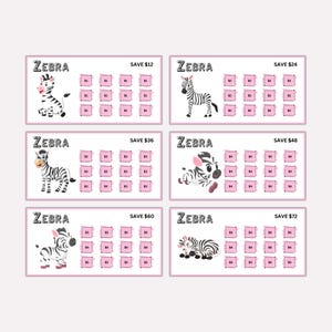 Zebra Savings Challenge Printable Bundle, Mini A6 Animal Saving ...