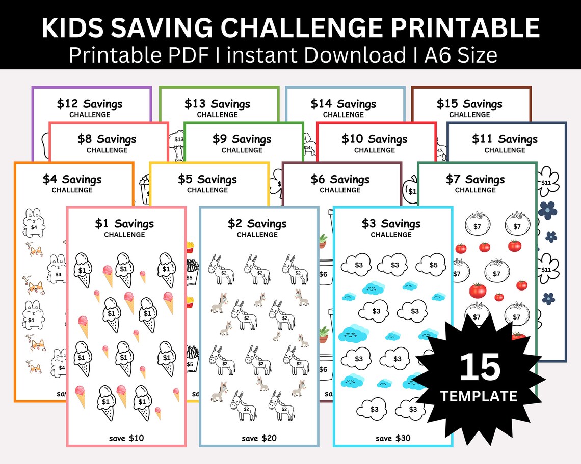 Kids Savings Challenge Printable Tracker, A6 Kids Mini Saving Challenge ...