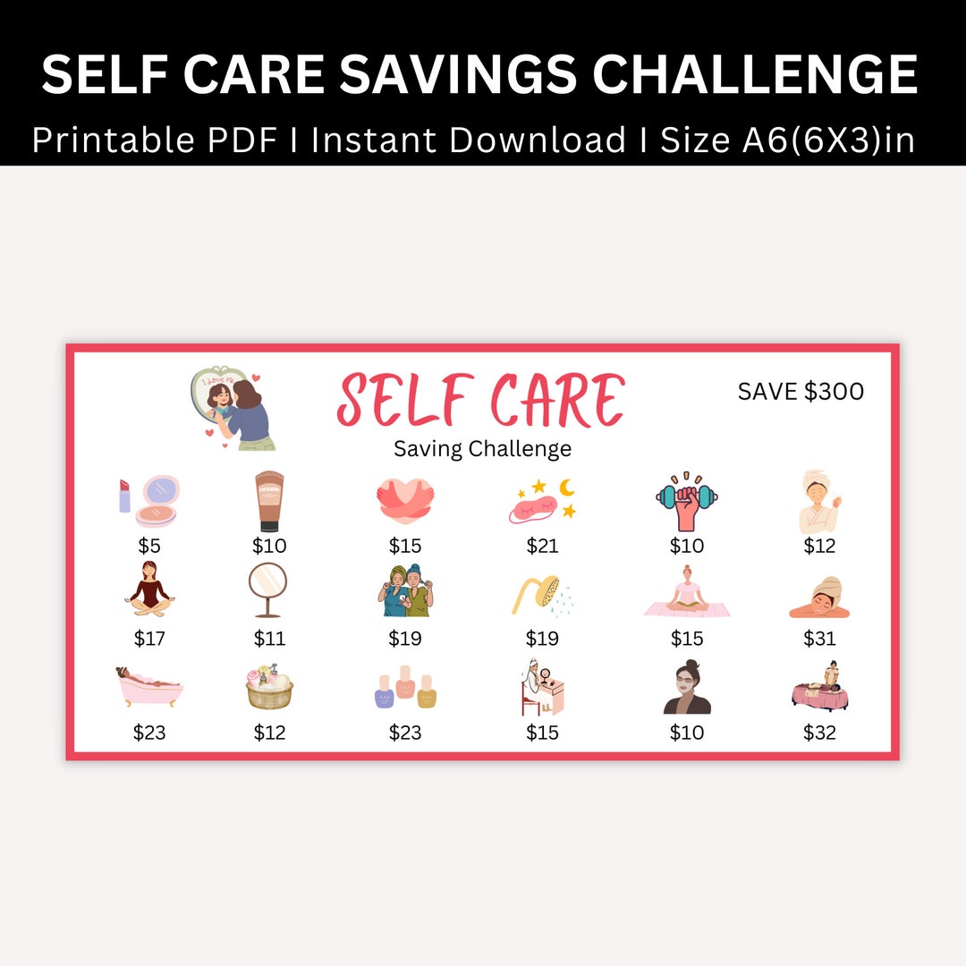A6 Mini Self Care Savings Challenge Printable, Self Care Budget Saving ...