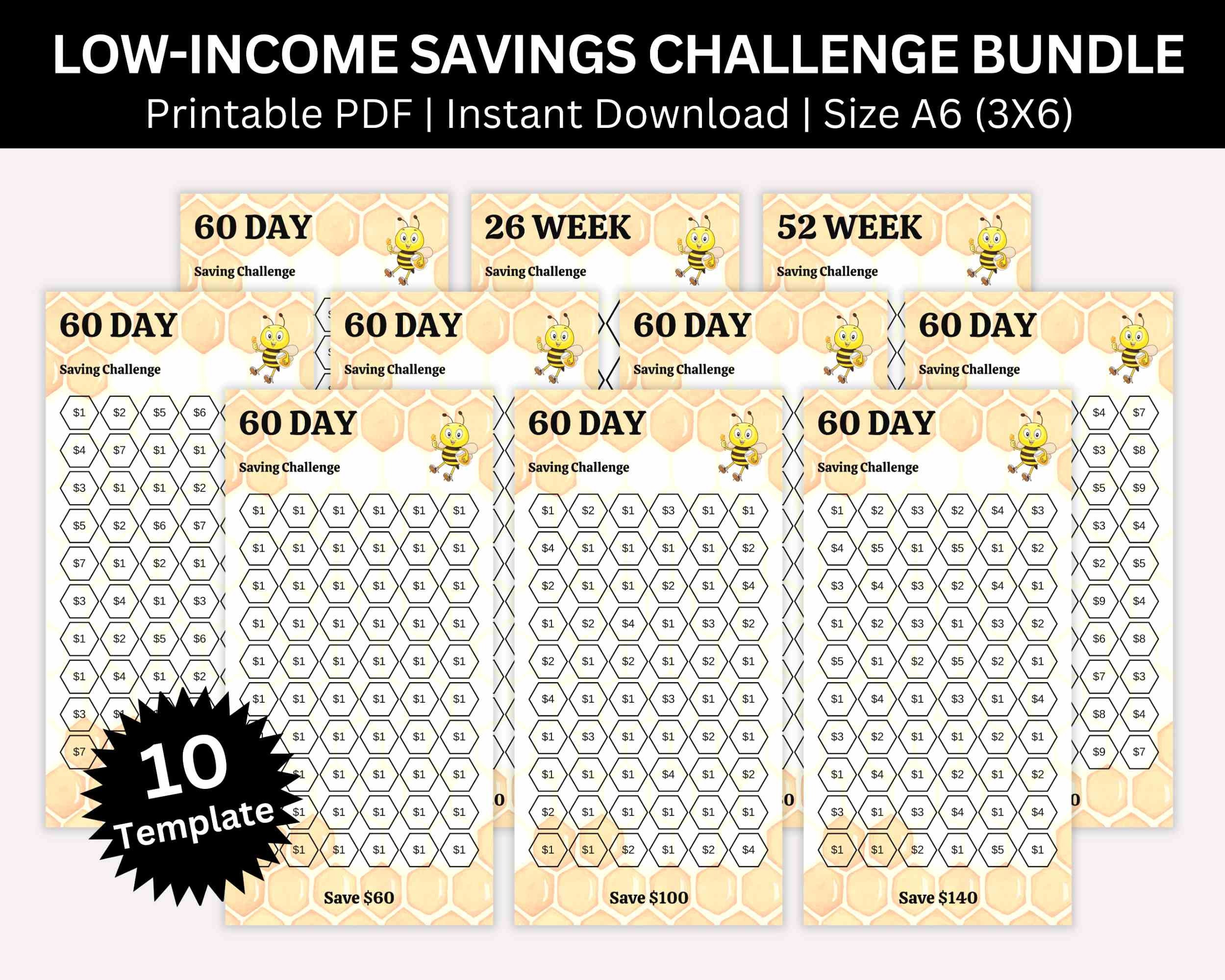 Low Income Saving Challenge Printable Bundle Mini A6 Saving - Etsy