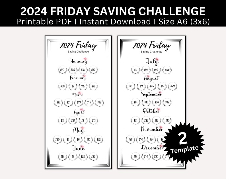 2024 Friday Savings Challenge Printable, 2024 Weekly A6 Size Money ...