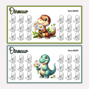 Mini A6 Dinosaur Savings Challenge Printable, Baby Dino Saving ...