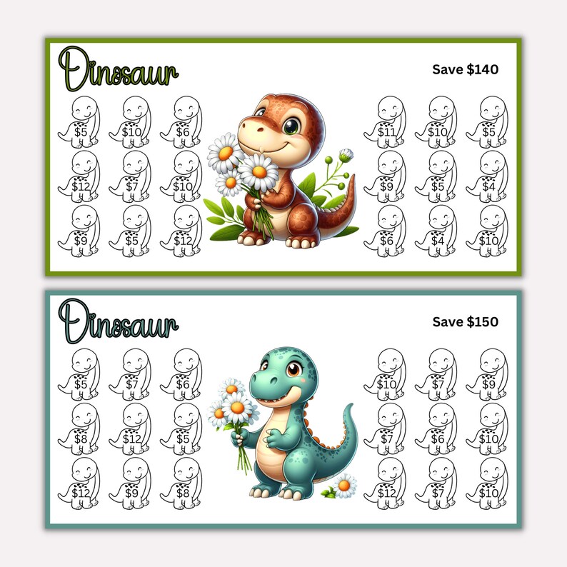 Mini A6 Dinosaur Savings Challenge Printable, Baby Dino Saving ...