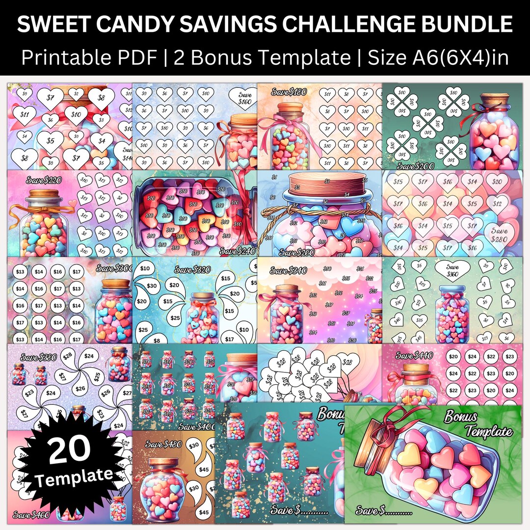 Sweet Candy in A Jar Savings Challenge Printable Bundle, Candy Box ...