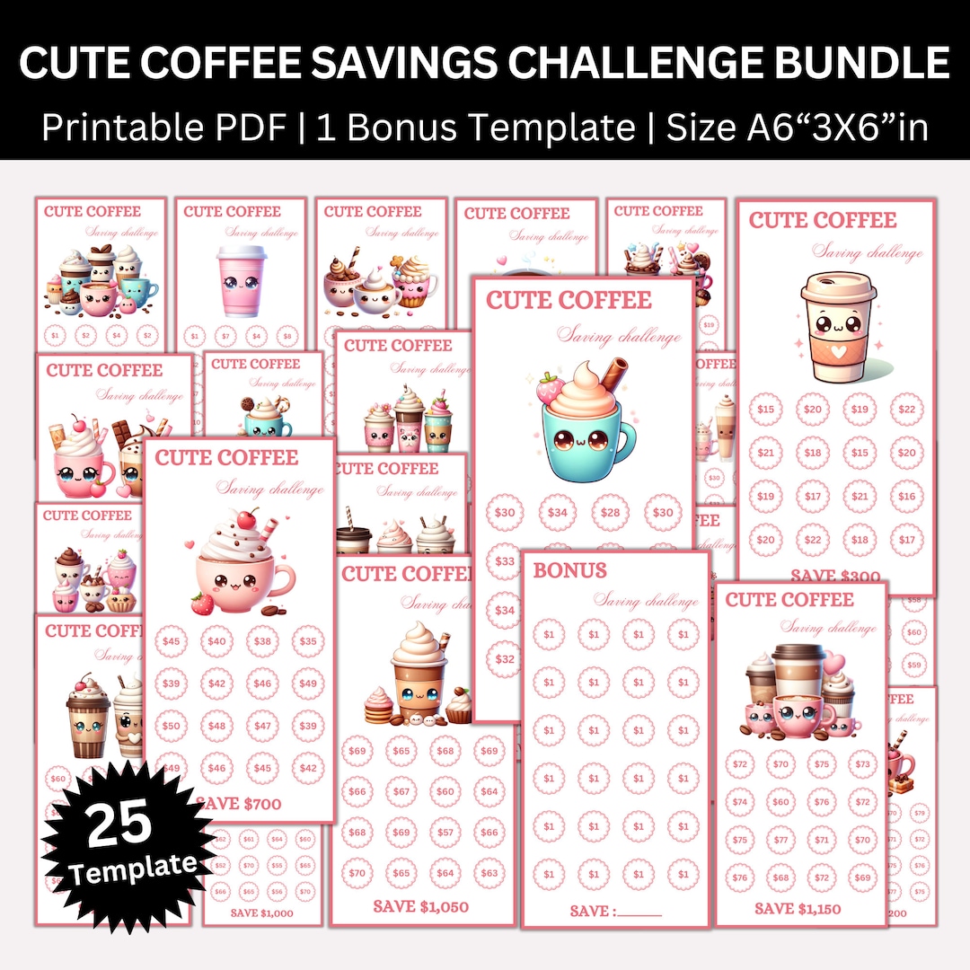 A6 Cute Coffee Savings Challenge Printable Bundle, Mini Coffee Saving ...