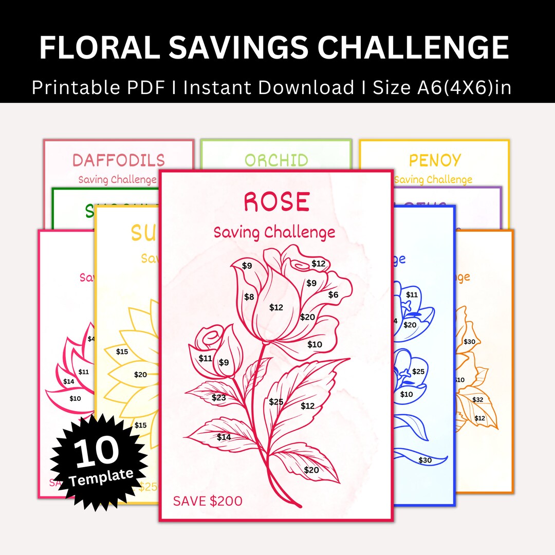 Floral Coloring Savings Challenge Printable, Flower A6 Mini Saving ...