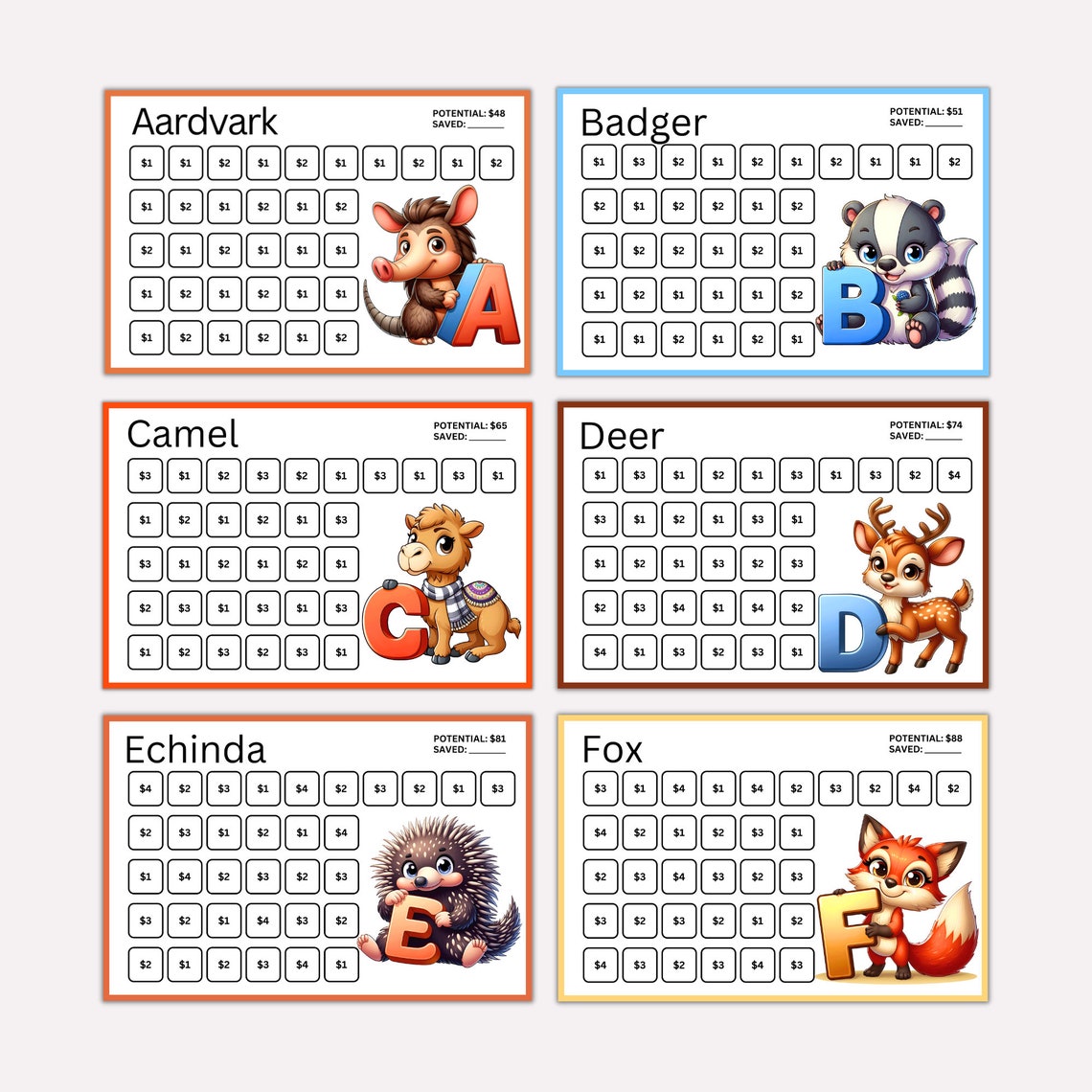 Alphabet Low Income Savings Challenge Printable, Alphabet Saving ...