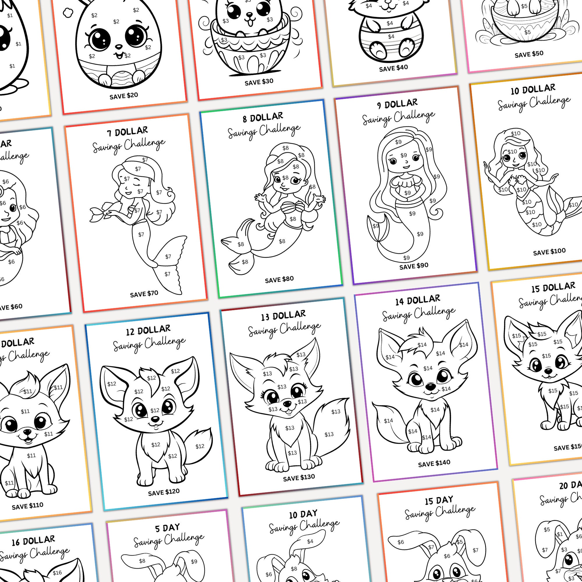 Coloring Savings Challenge Printable Bundle, Mini A6 Low Income Saving ...