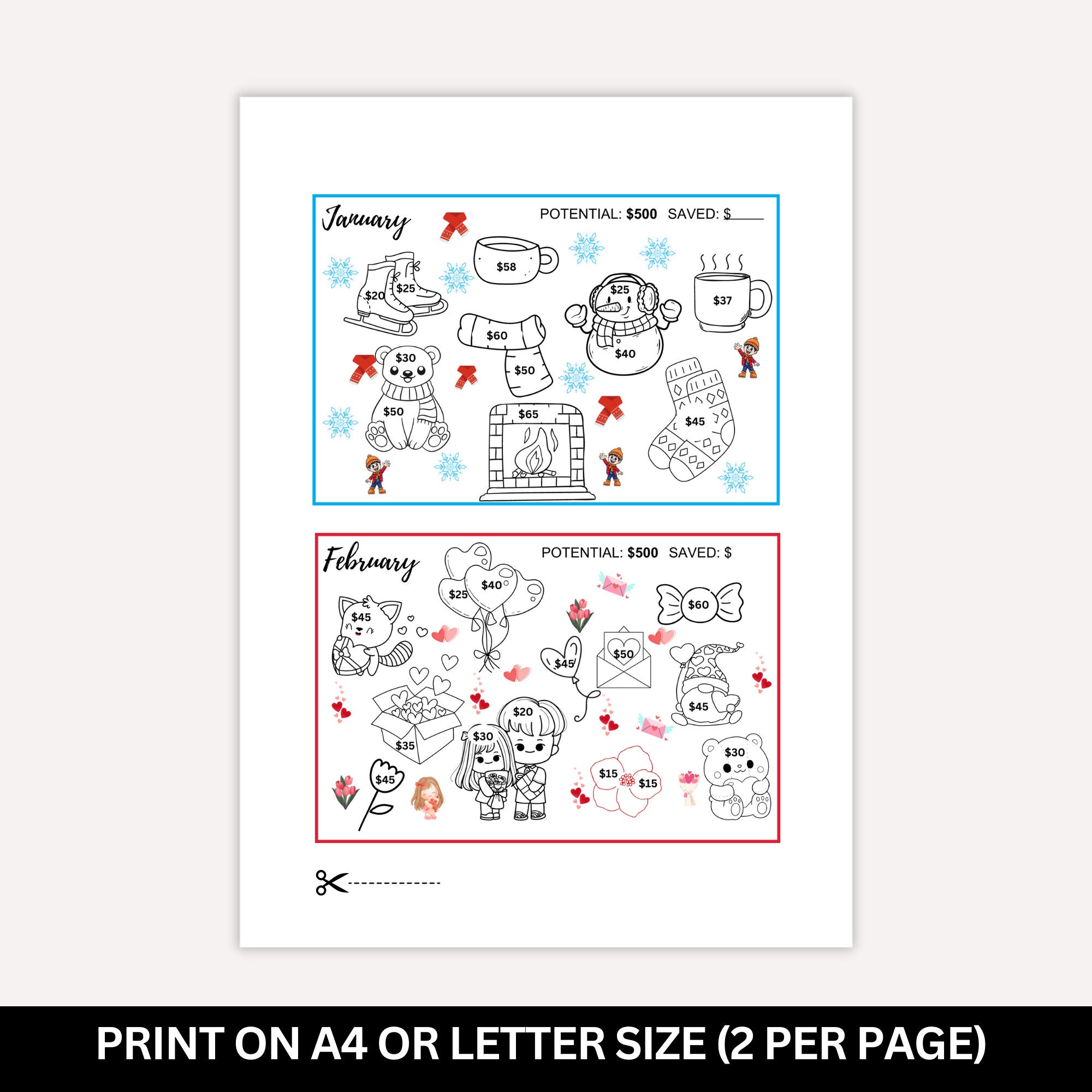 12 Month Color Savings Tracker Bundle, Monthly Savings Challenge ...