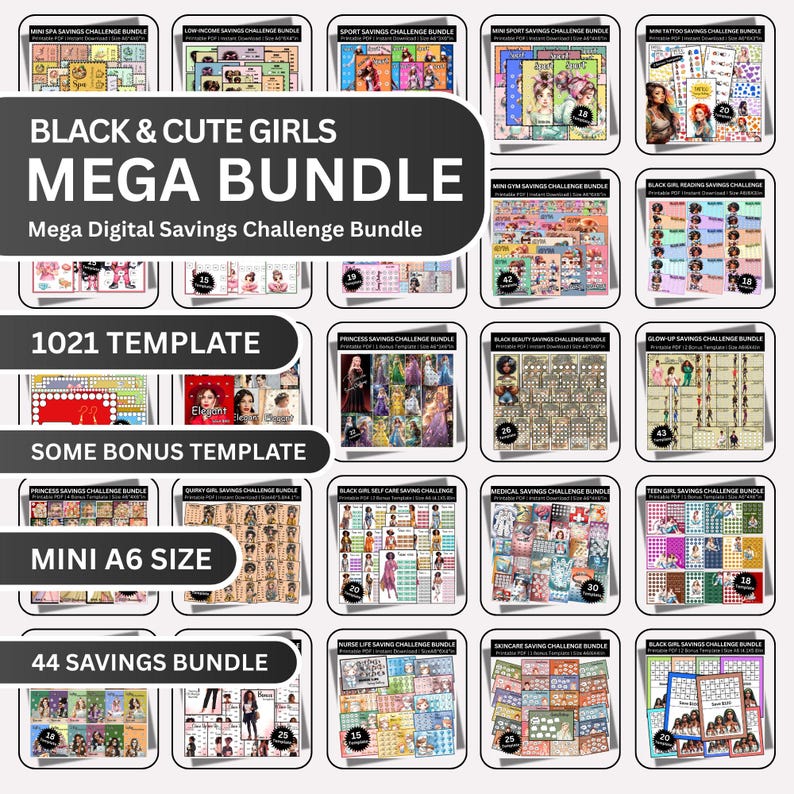 Black Girl Savings Challenge Mega Bundle, 1021 Printable Templates, A6 ...