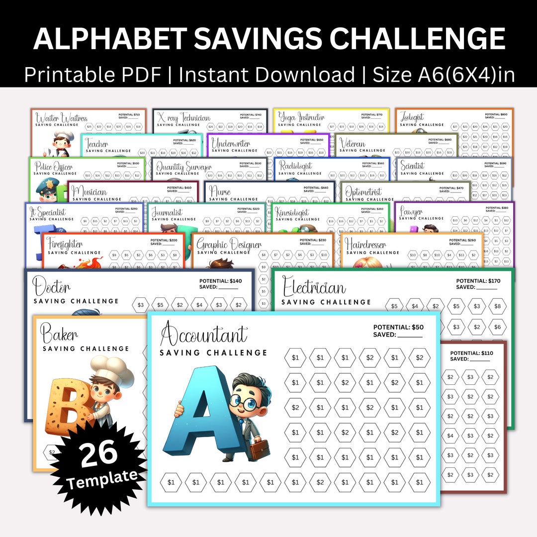 Alphabet Low Income Savings Challenge Printable, Alphabet Saving ...