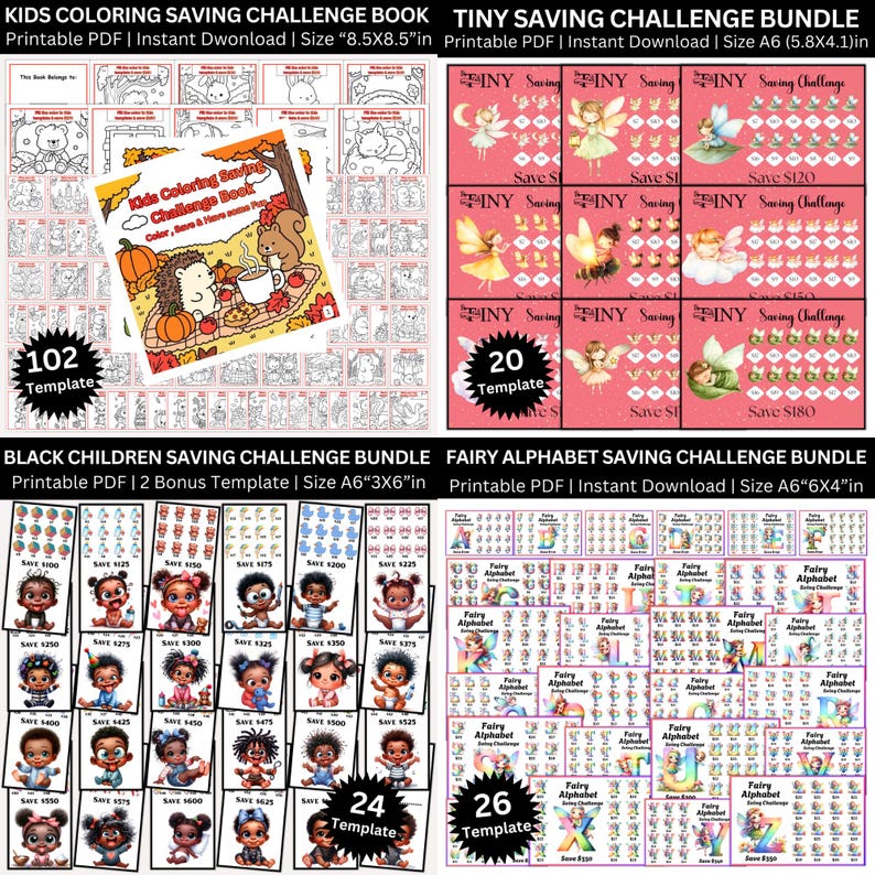 Kids Savings Challenge Mega Bundle Printable, 1200+ Templates A6 PDF ...