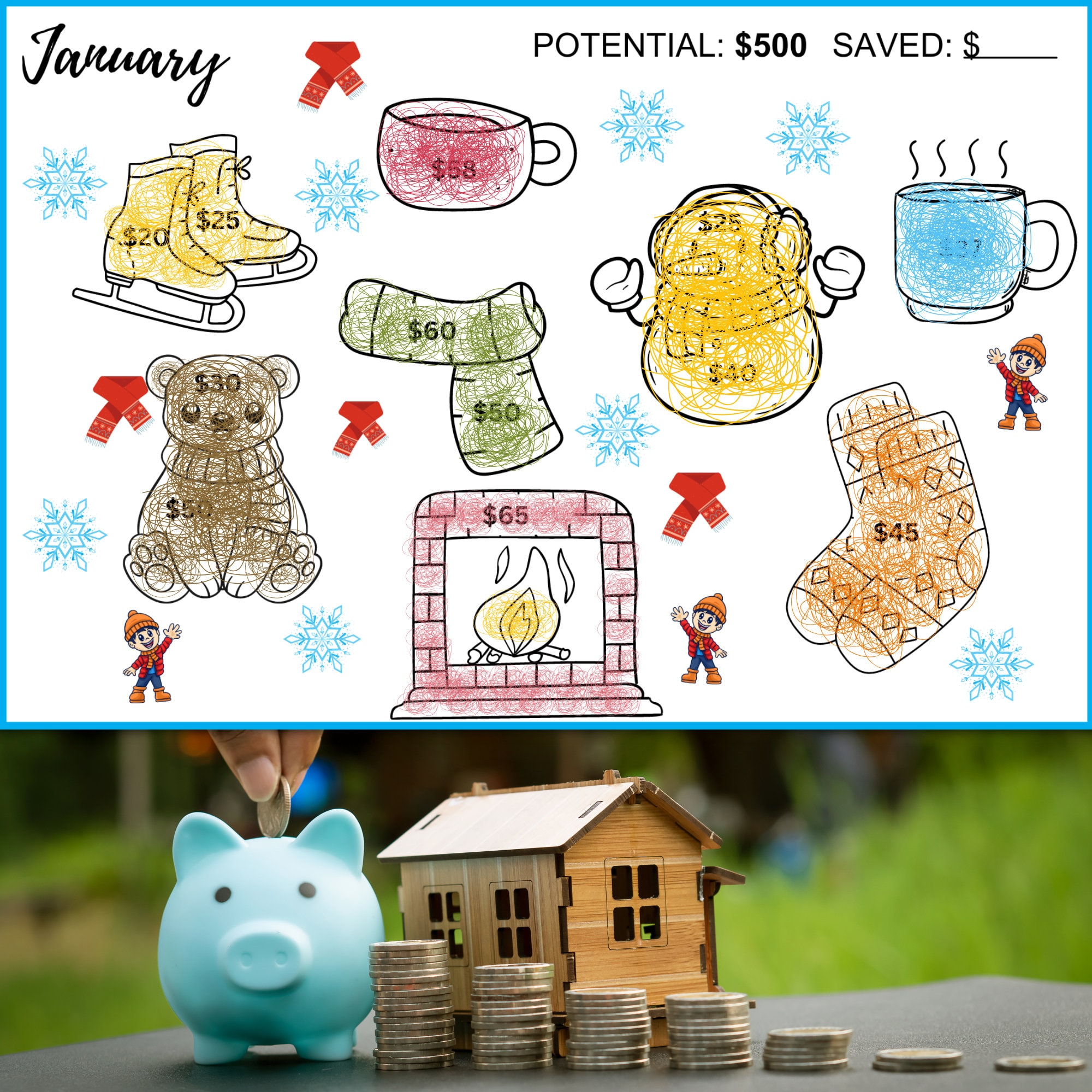 12 Month Color Savings Tracker Bundle, Monthly Savings Challenge ...