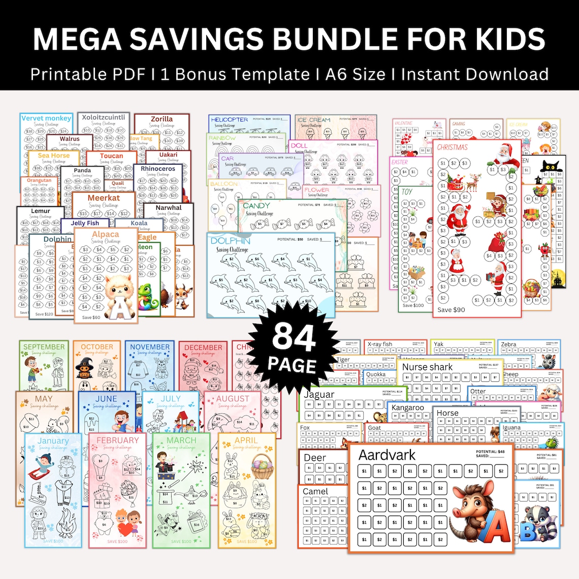 Kids Savings Challenge Printable Mega Bundle, A6 Mini Kids Saving ...