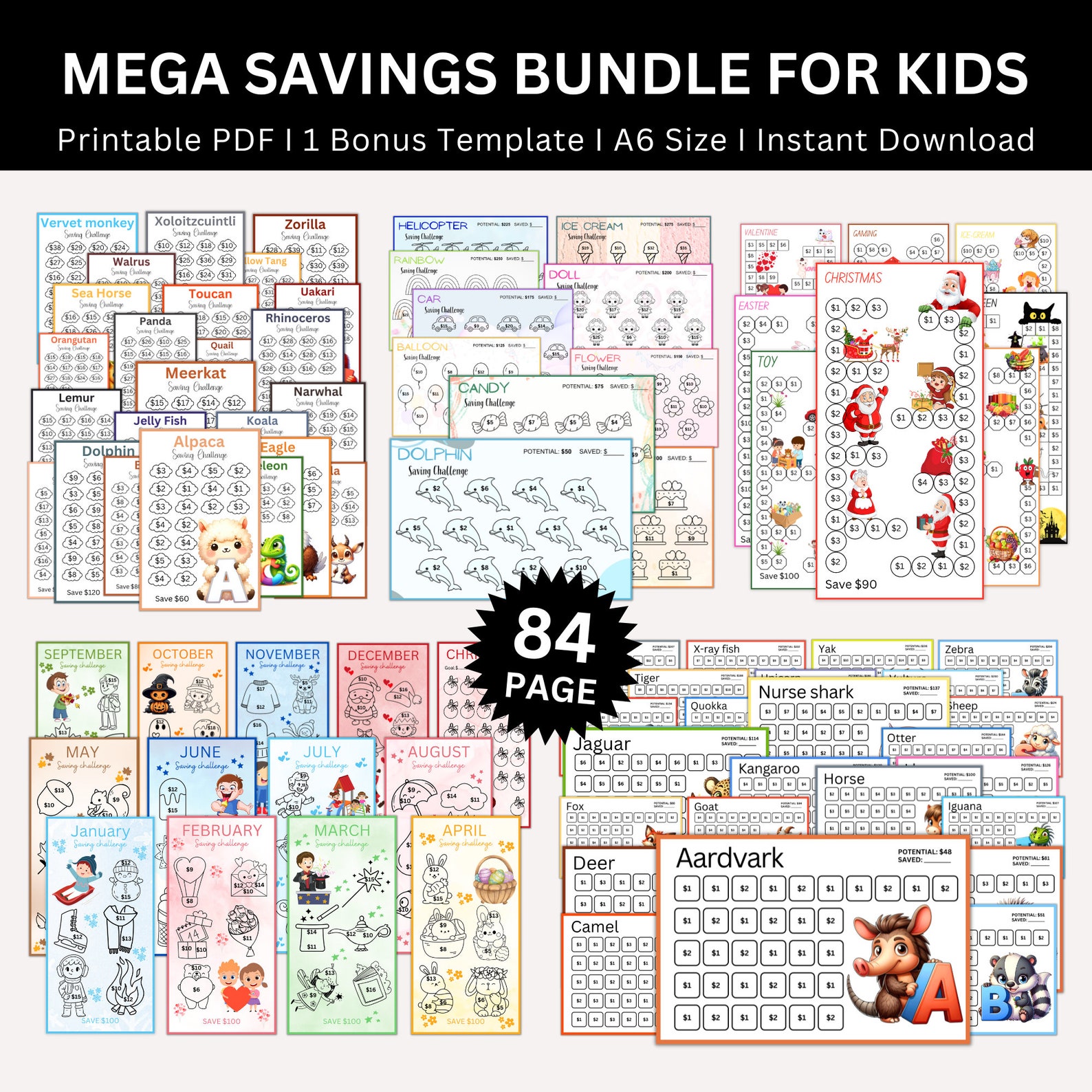 Kids Savings Challenge Printable Mega Bundle, A6 Mini Kids Saving ...