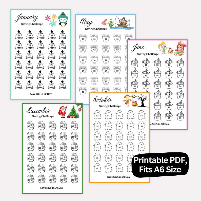 Kids Savings Challenge Printable, Mini A6 Kids Coloring Book for Saving ...