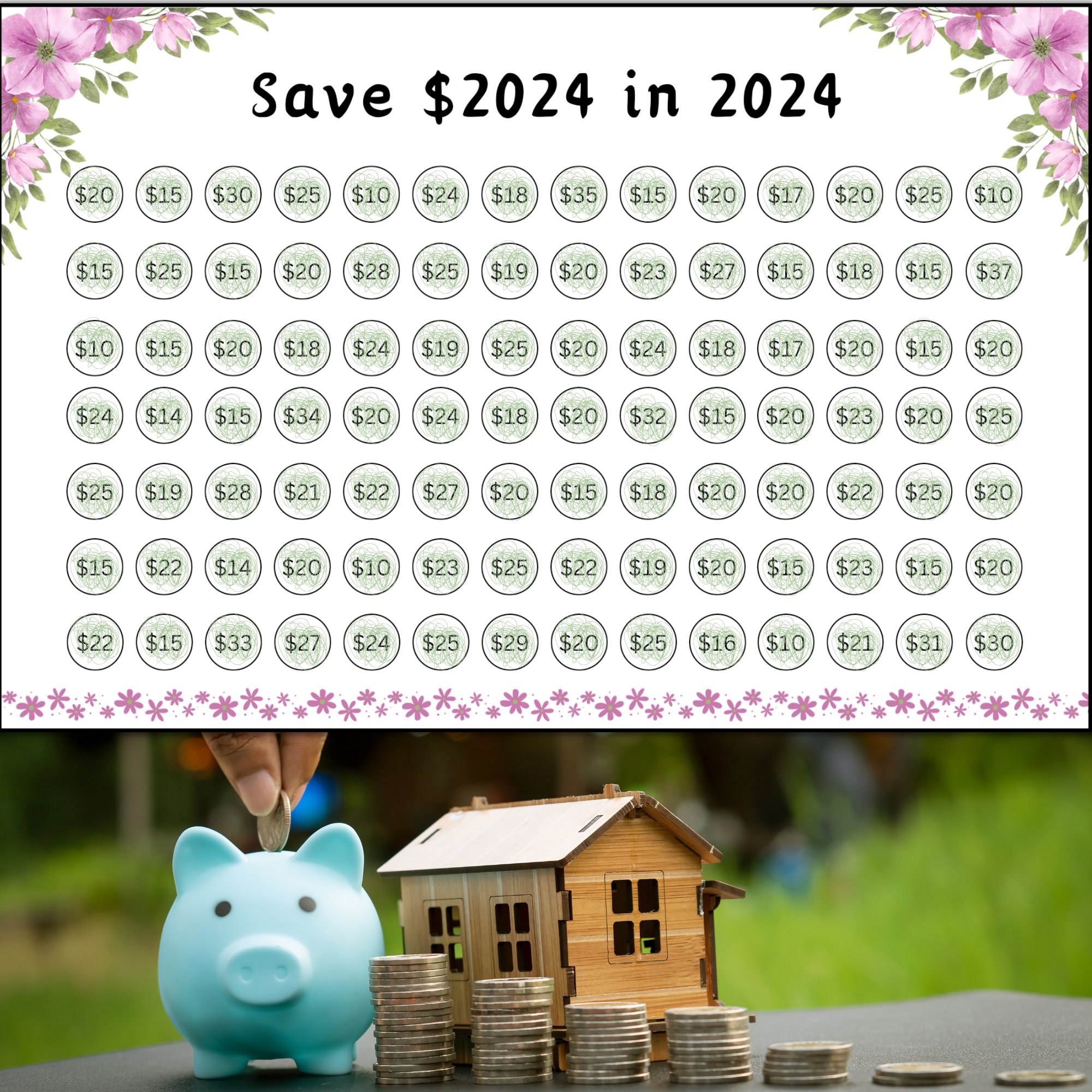 2024 Saving Challenge Printable, Save 2024 in 2024, 2024 Money Saving Tracker , 2024 A6 Size ...